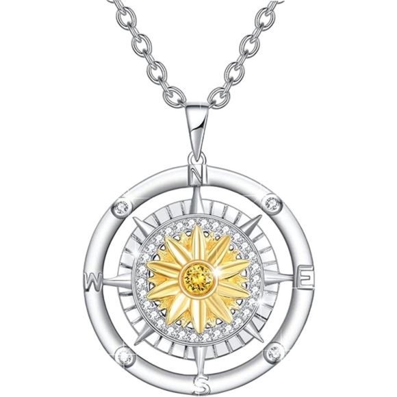 Jewelry | Compass Pendant Sunflower Necklace | Poshmark